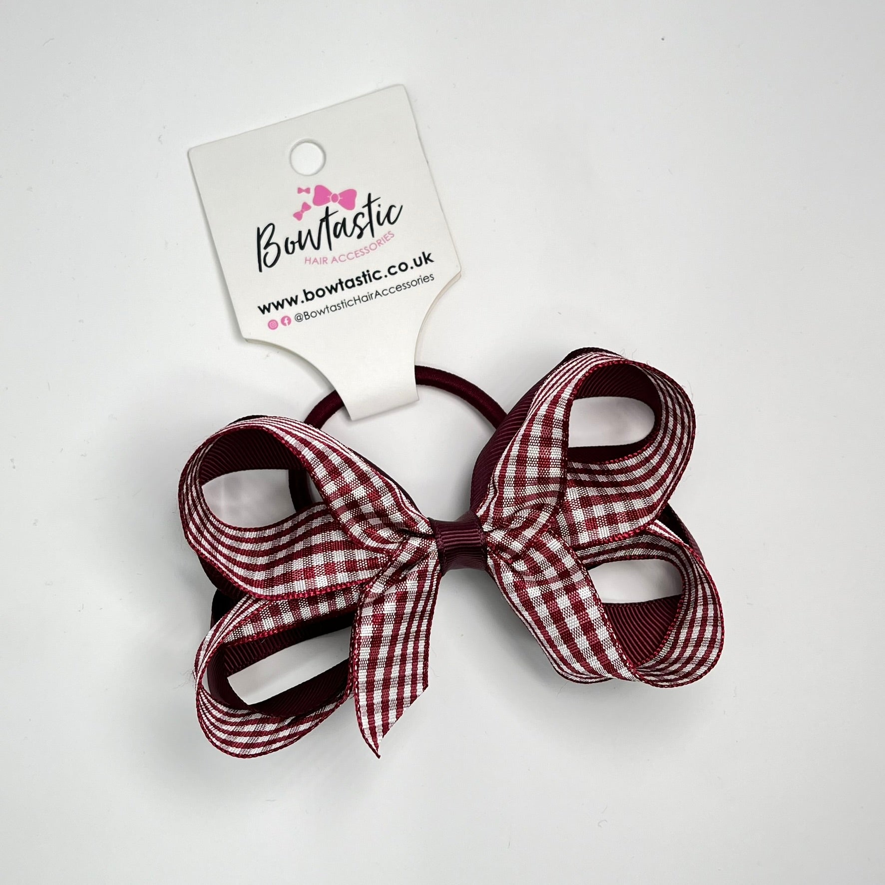 4 Inch 2 Layer Bobble - Burgundy & Burgundy Gingham | Bowtastic