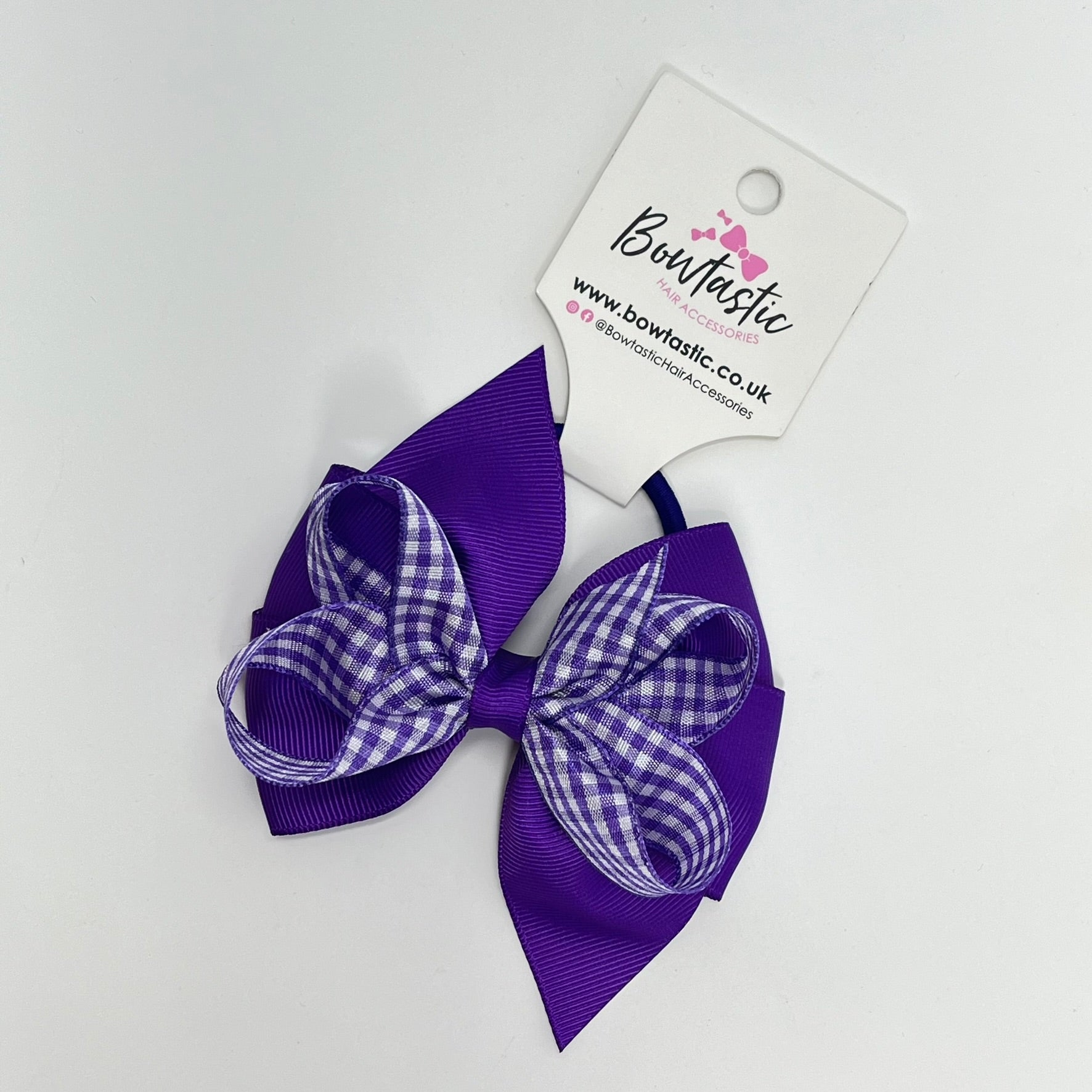 4 Inch Double Bow Bobble - Purple Gingham | Bowtastic