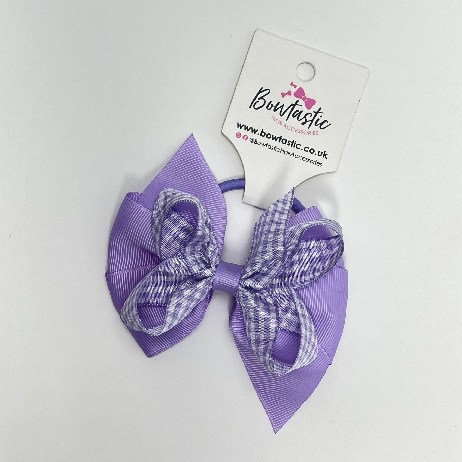 4 Inch Double Bow Bobble - Lilac Gingham | Bowtastic